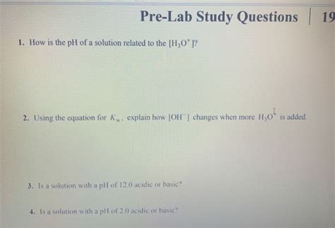 Solved Pre Lab Study Questions How Is The PH Of A Chegg Com
