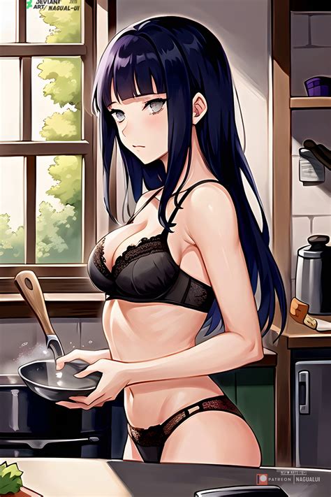 Rule 34 Ai Generated Black Bra Black Hair Black Panties Grey Eyes Hyuuga Hinata Kitchen Nagual