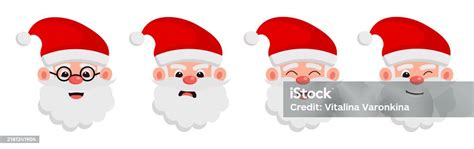 산타 클로스 표정 세트입니다 기쁜 얼굴 화가 난 얼굴 윙크하는 얼굴 흰색 배경에 고립 된 벡터 일러스트 레이 션 12월에 대한 스톡 벡터 아트 및 기타 이미지 Istock