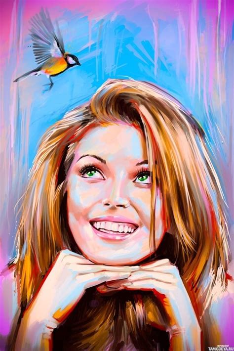 Рисунок улыбающейся девушки с зелёным глазами — Картинки на аву