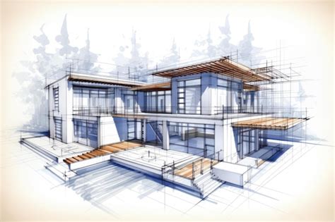 Premium AI Image Architecture Blueprint ThreeDimensional Building Sketch With Vignetting