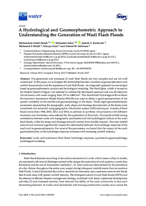Pdf A Hydrological And Geomorphometric Approach To Understanding The Generation Of Wadi Flash