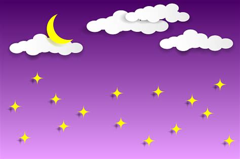 다층 밤 하늘입니다 흰 구름 달과 보라색 배경에 별 페이퍼 컷 스타일 0명에 대한 스톡 벡터 아트 및 기타 이미지 0명 3차원 형태 공예 Istock
