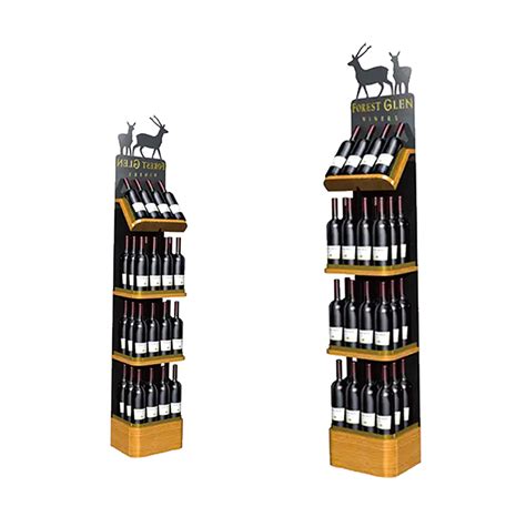Retail Floor Display Liquor Bottle Shelf With Wood Stand Wow
