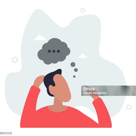 해결책을 생각하고 문제를 해결하기 위한 비판적 사고 새로운 아이디어 집중 또는 사색에 집중하고 평면적인 성격을 생각합니다 개념에 대한 스톡 벡터 아트 및 기타 이미지