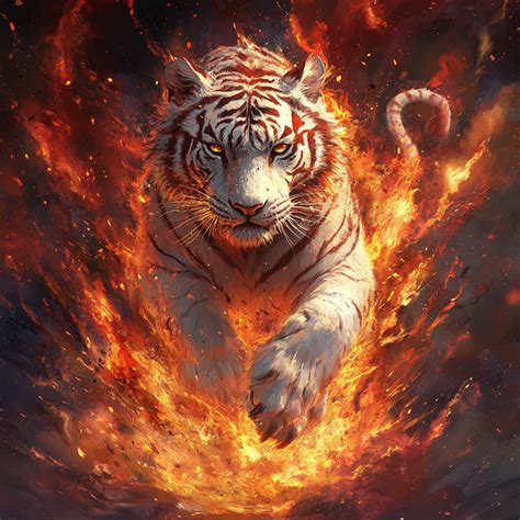Tiger 40 White Tiger With Fire White Tiger In Flames Winged White Tiger