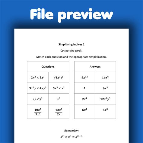 Simplifying Indices Match Up Andy Lutwyche