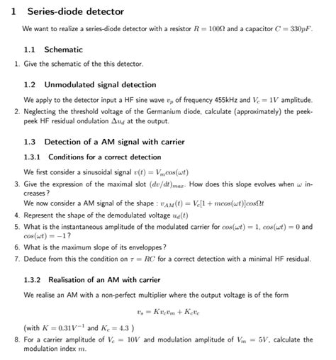 1 Series Diode Detector We Want To Realize A