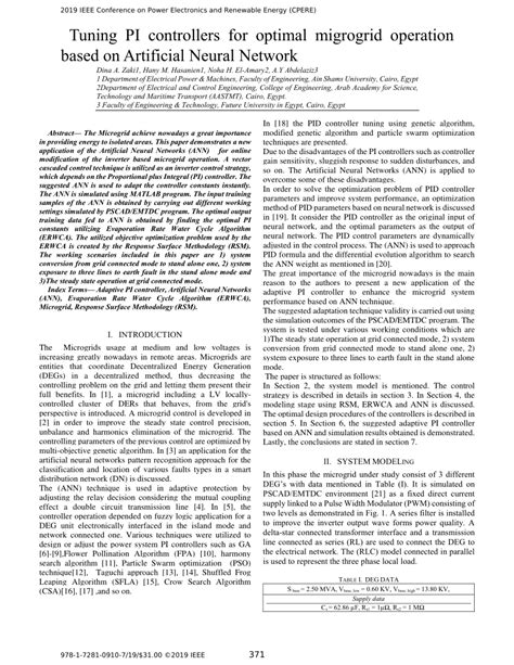 Pdf Tuning Pi Controllers For Optimal Migrogrid Operation Based On Artificial Neural Network