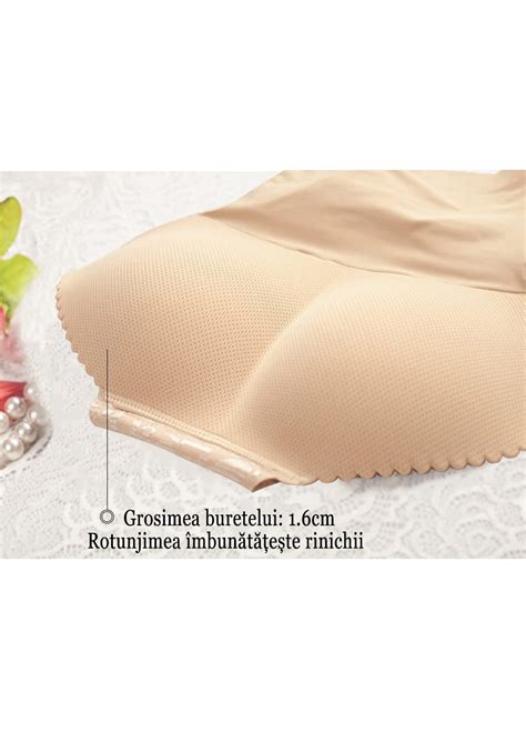 Chiloti Body Modelatori Cu Push Up Pernute Pentru Solduri Talie Inalta Poliester Nylon Bej