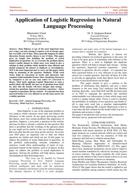 Pdf Application Of Logistic Regression In Natural Language Processing