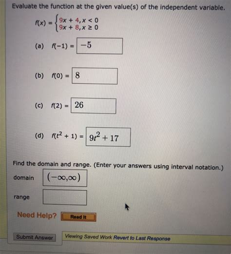solved evaluate the function at the given value s of the