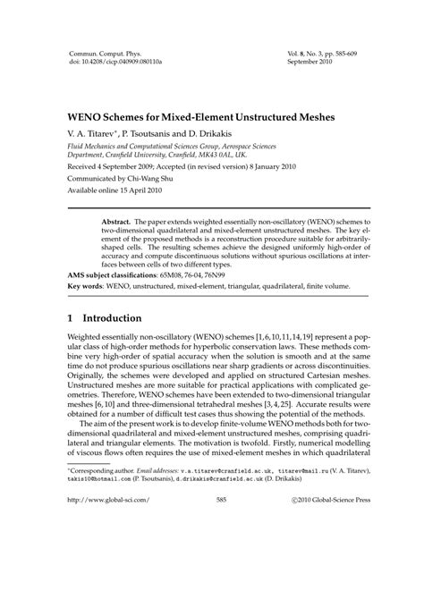 Pdf Weno Schemes For Mixed Element Unstructured Meshes