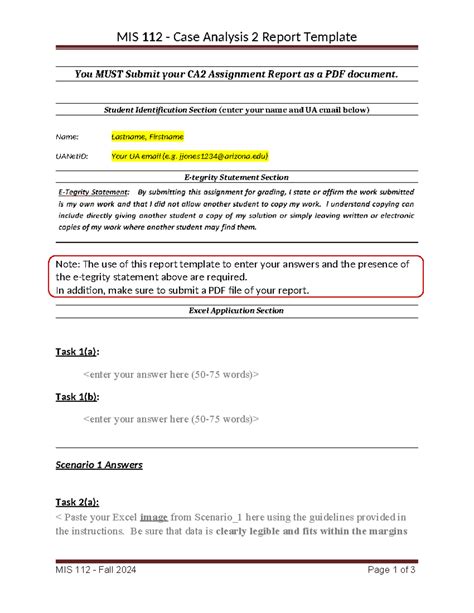 Ca2 Template Mis 112 Case Analysis 2 Report Template You Must