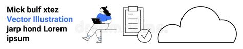 Woman With Laptop Checklist And Cloud Outline Representing