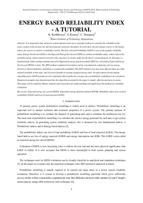 pdf energy based reliability index a tutorial