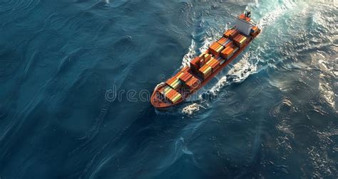 View Of Cargo Ship With Shipping Containers On Open Sea Stock