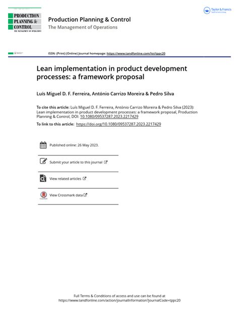 Lean Implementation In Product Development Processes A Framework