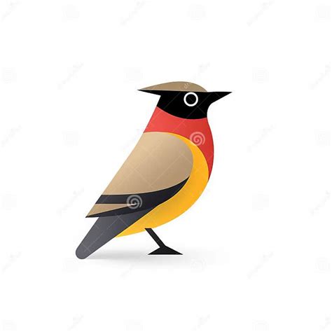 Cedar Waxwing Icon Design On White Background Minimalist Style Stock