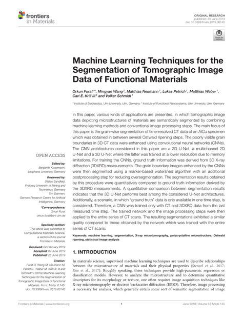 Pdf Machine Learning Techniques For The Segmentation Of Tomographic