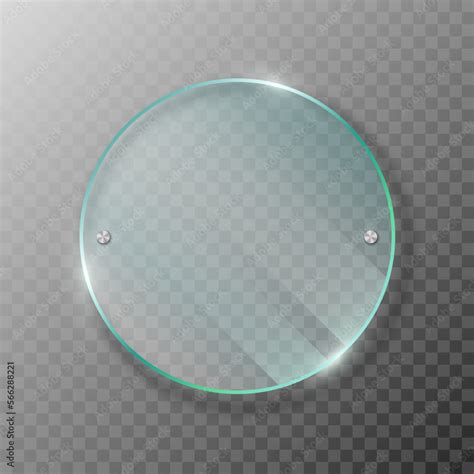 Realistic Glass Circle Plate Hanging On Steel Rivets Clear Round