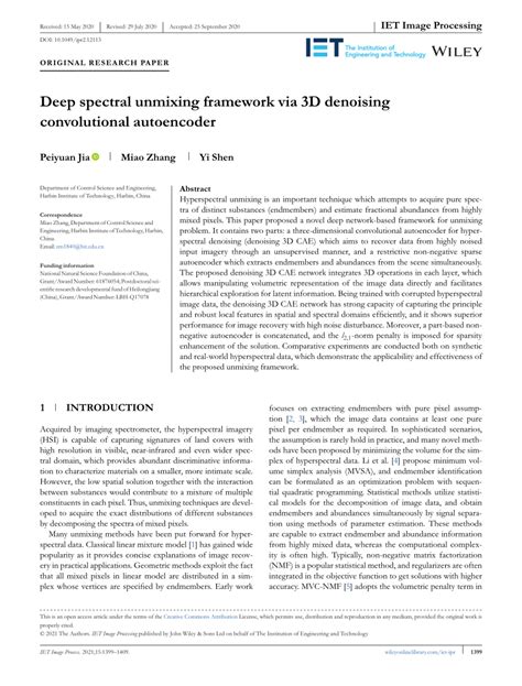 pdf deep spectral unmixing framework via 3d denoising convolutional autoencoder