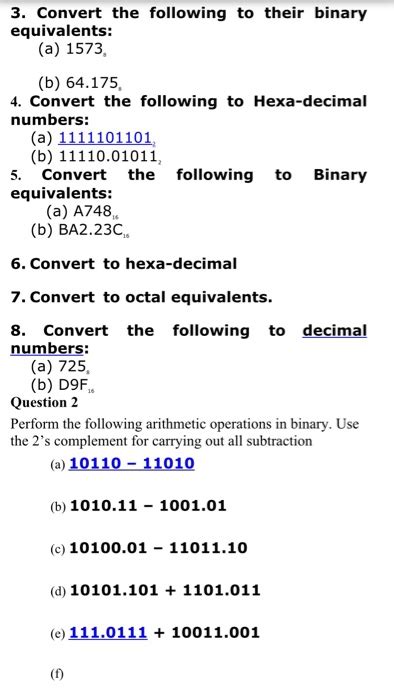 solved question 1 1 convert the decimal numbers to their