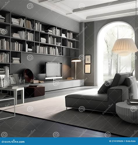 Generattive Ai Ilustrations Living Room Design Stock Illustration Illustration Of Lamp Gray