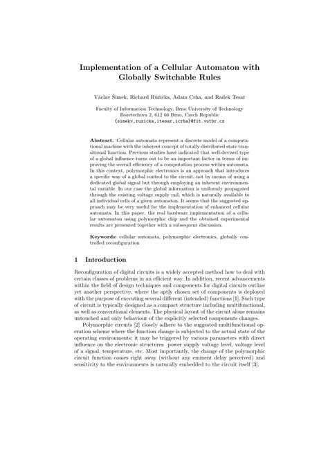 Pdf Implementation Of A Cellular Automaton With Globally Switchable Rules