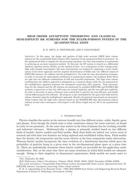 Pdf High Order Asymptotic Preserving And Classical Semi Implicit Rk