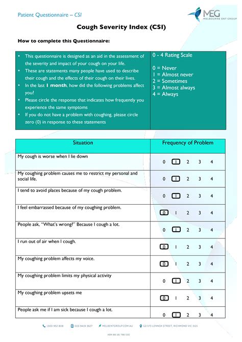 Meg Cough Severity Index Csi Scoring Patient Questionnaire Csi Cough Severity Index Csi