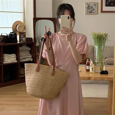 뮬리안 여성스러운 뒷밴딩 퍼프 원피스