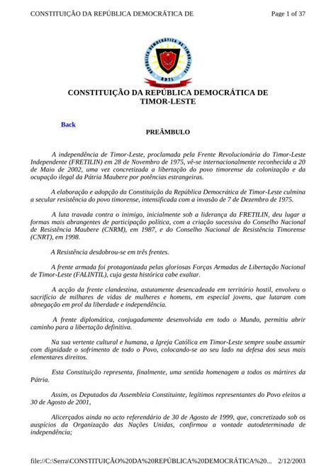 Pdf Constituição Da República Democrática De Timor Leste Timor Lestepdf · ConstituiÇÃo Da