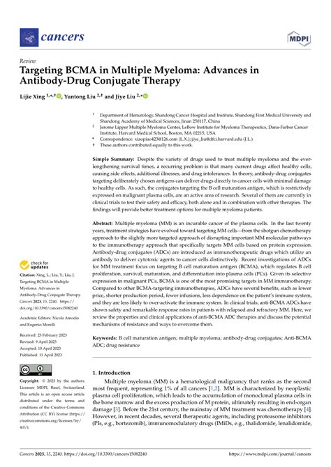 Pdf Targeting Bcma In Multiple Myeloma Advances In Antibody Drug Conjugate Therapy