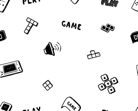 Retro Vibe Doodle Seamless Pattern Video Game Hand Drawn Console Megaphone Buttons Game
