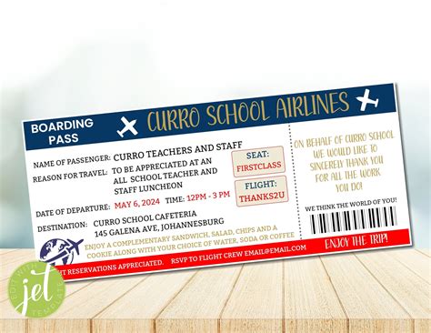 Editable Boarding Pass Ticket Travel Theme Teacher Appreciation Week Luncheon Invite Instan