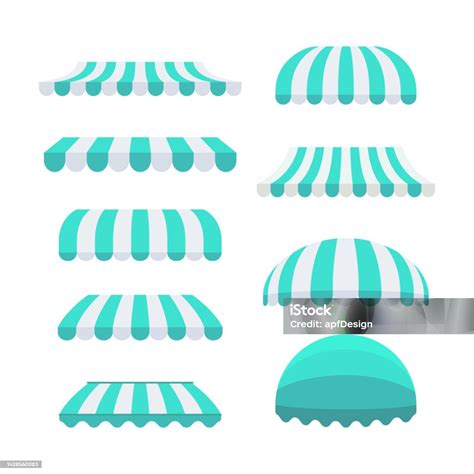Tosca 및 흰색 차양 카페 및 상점 창 벡터 세트 격리 된 야외 차양 가리비에 대한 스톡 벡터 아트 및 기타 이미지 가리비 개체 그룹 거리 Istock