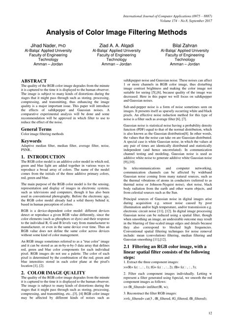 PDF Analysis Of Color Image Filtering Methods