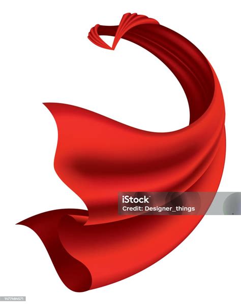 정면에서 슈퍼 히어로 레드 케이프 주홍색 직물 실크 망토 맨틀 의상 또는 커버 만화 벡터 일러스트 레이 션 3차원 형태에 대한