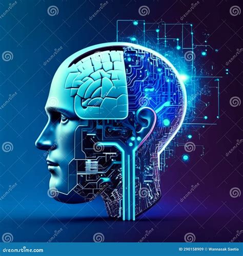 Artificial Intelligence Concept With Human Head And Circuit Board Stock Illustration
