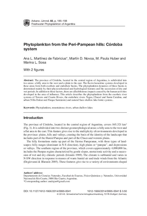 Pdf Phytoplankton From The Peri Pampean Hills Córdoba System