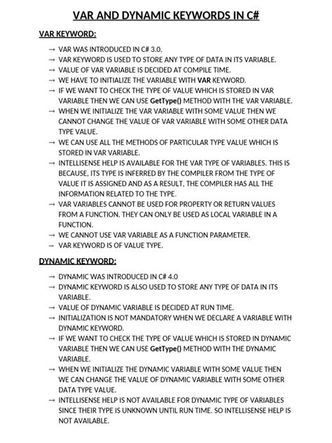 Var And Dynamic Keywords In C Pdf