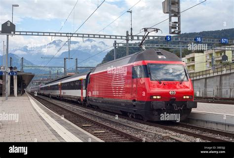 Sbb Re 460 Electric Locomotive 460073 At Spiez Railway Station