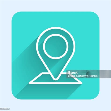 White Line Map Pin Icon Isolated With Long Shadow Navigation Pointer