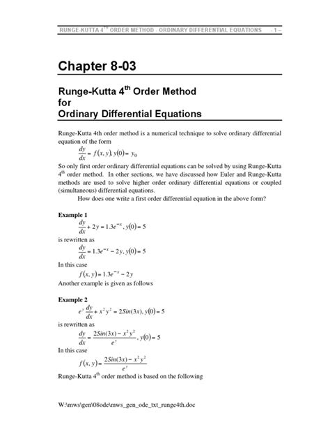 08 03 Runge Kutta 4th Order Method For Ode Analysis Physics
