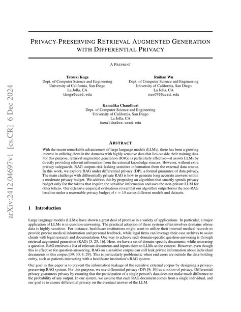 Pdf Privacy Preserving Retrieval Augmented Generation With Differential Privacy