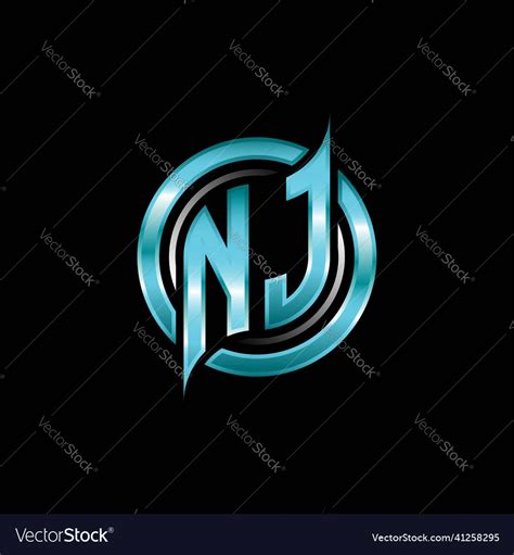 Nj Initial Monogram Logo Circle Rounded Royalty Free Vector