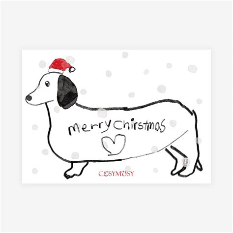 코지모지 코지모지 크리스마스 카드 산타 모자를 쓴 닥스훈트 위시버킷