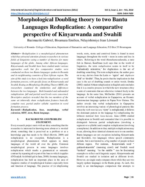 Pdf Morphological Doubling Theory To Two Bantu Languages Reduplication A Comparative
