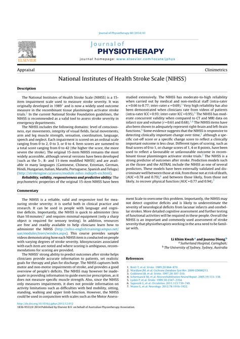 Pdf National Institutes Of Health Stroke Scale Nihss